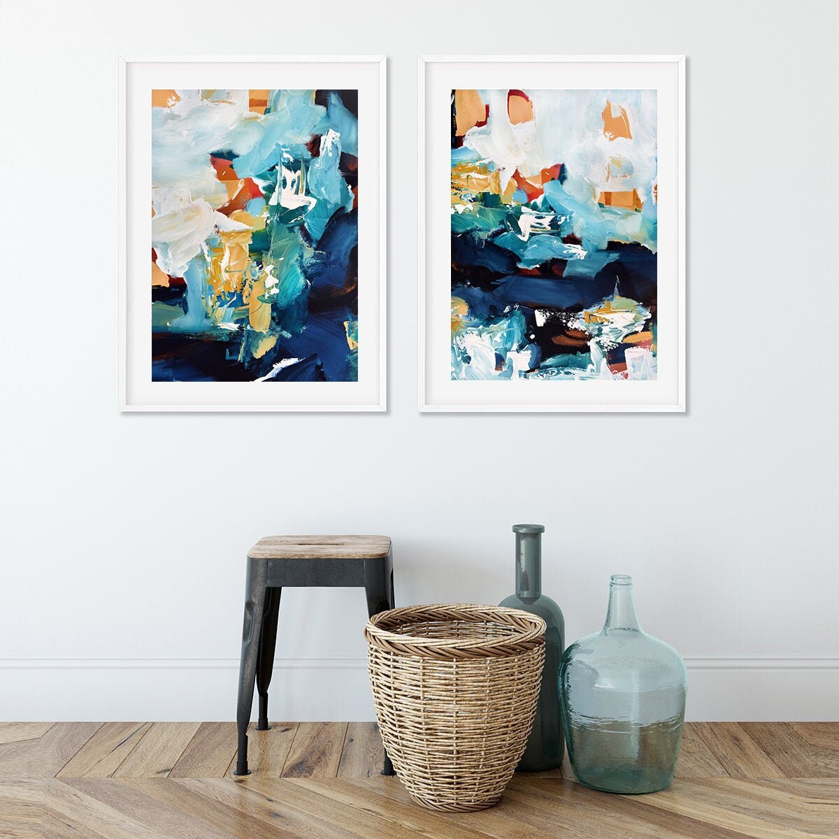 Large Colourful Wall Art. Framed Abstract Art Prints. Set Of 2 | Etsy