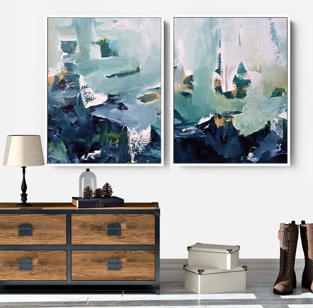 Large Abstract Art From Original Painting, Framed Canvas Print Set of 2 ...
