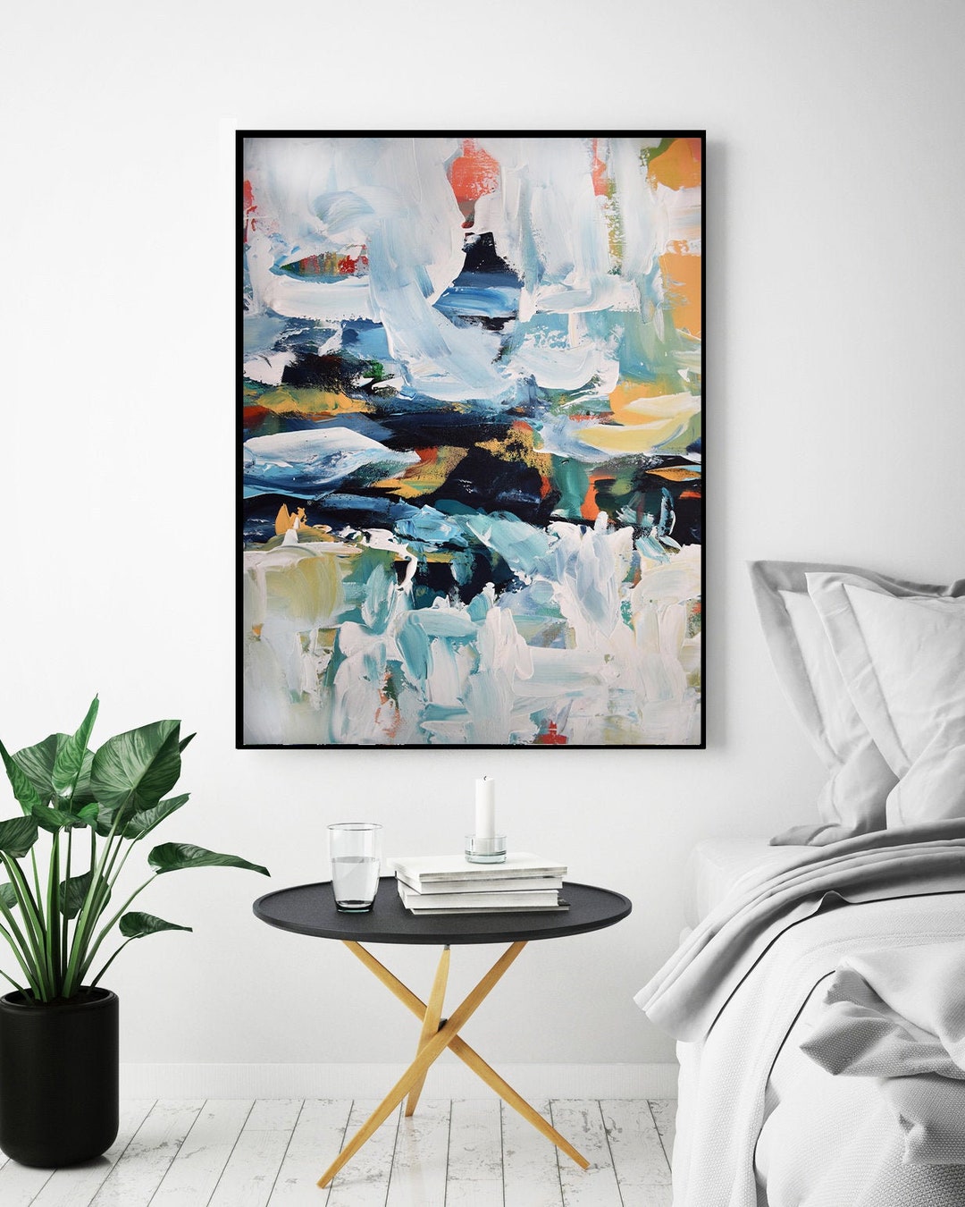 Blue Wall Art. Large Framed Canvas Canvas Print. Giclee Print Canvas ...