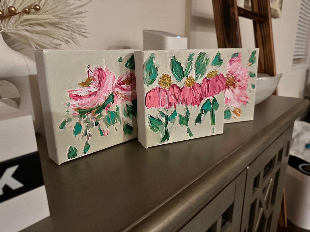Abstract Floral Painting Set: Textured Flower Artwork, 6x6 Canvas - Etsy