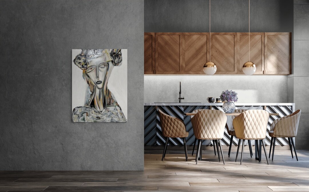 Modern Abstract Portrait Art, Oil Pastel Painting, Portrait Painting ...