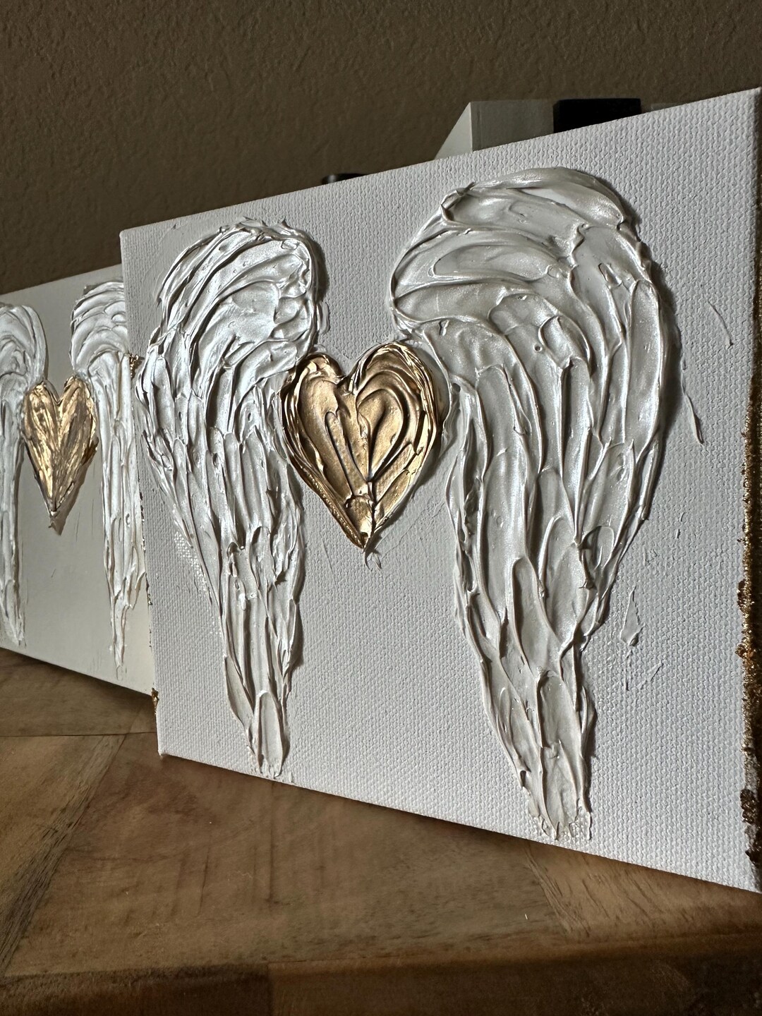 Textured Angel Wings Painting: Gold Leaf Abstract Art, 6x6 Canvas - Etsy