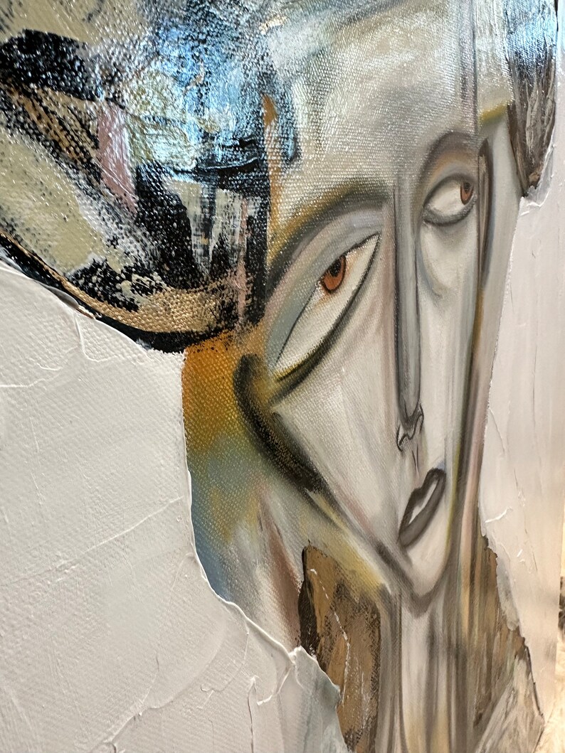 Modern Abstract Portrait Art, Oil Pastel Painting, Portrait Painting ...