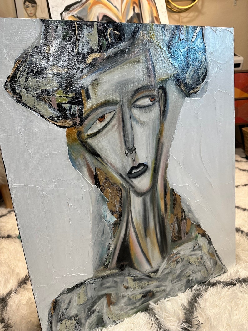 Modern Abstract Portrait Art, Oil Pastel Painting, Portrait Painting ...