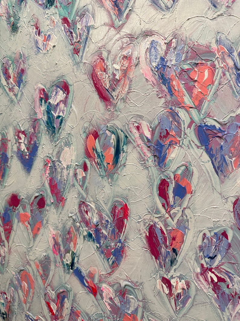 Abstract Heart Artwork, Canvas Painting, Mixed Media Art, Pink, 20x30 ...
