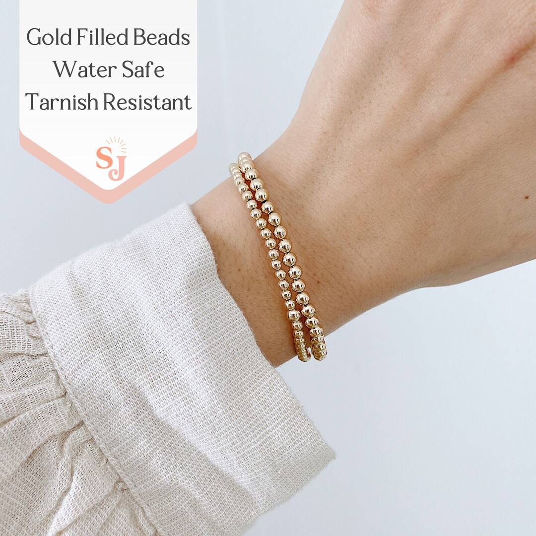 Dainty 14K Gold Filled Beaded Bracelets, Minimalist Tarnish Resistant Gold Ball Bead Bracelet ...