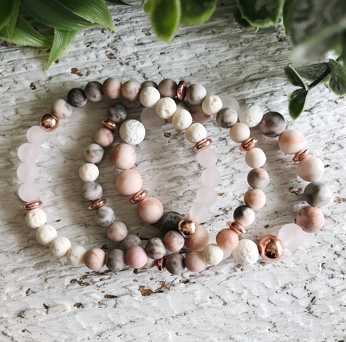 Pink Zebra Jasper gemstone beaded bracelet Rose Quartz | Etsy