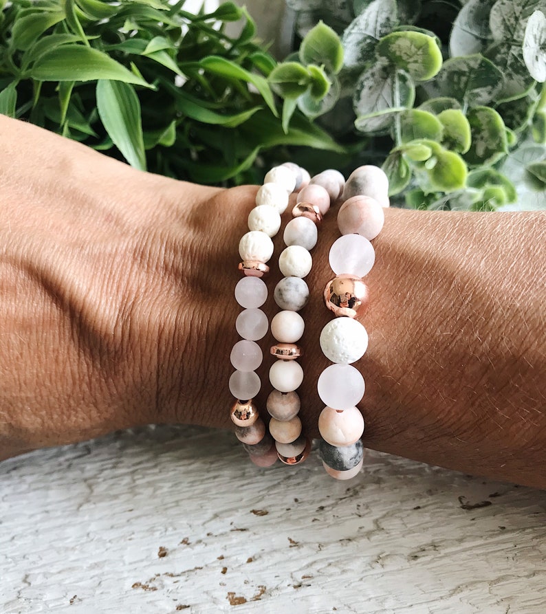 Pink Zebra Jasper Gemstone Beaded Bracelet Rose Quartz - Etsy