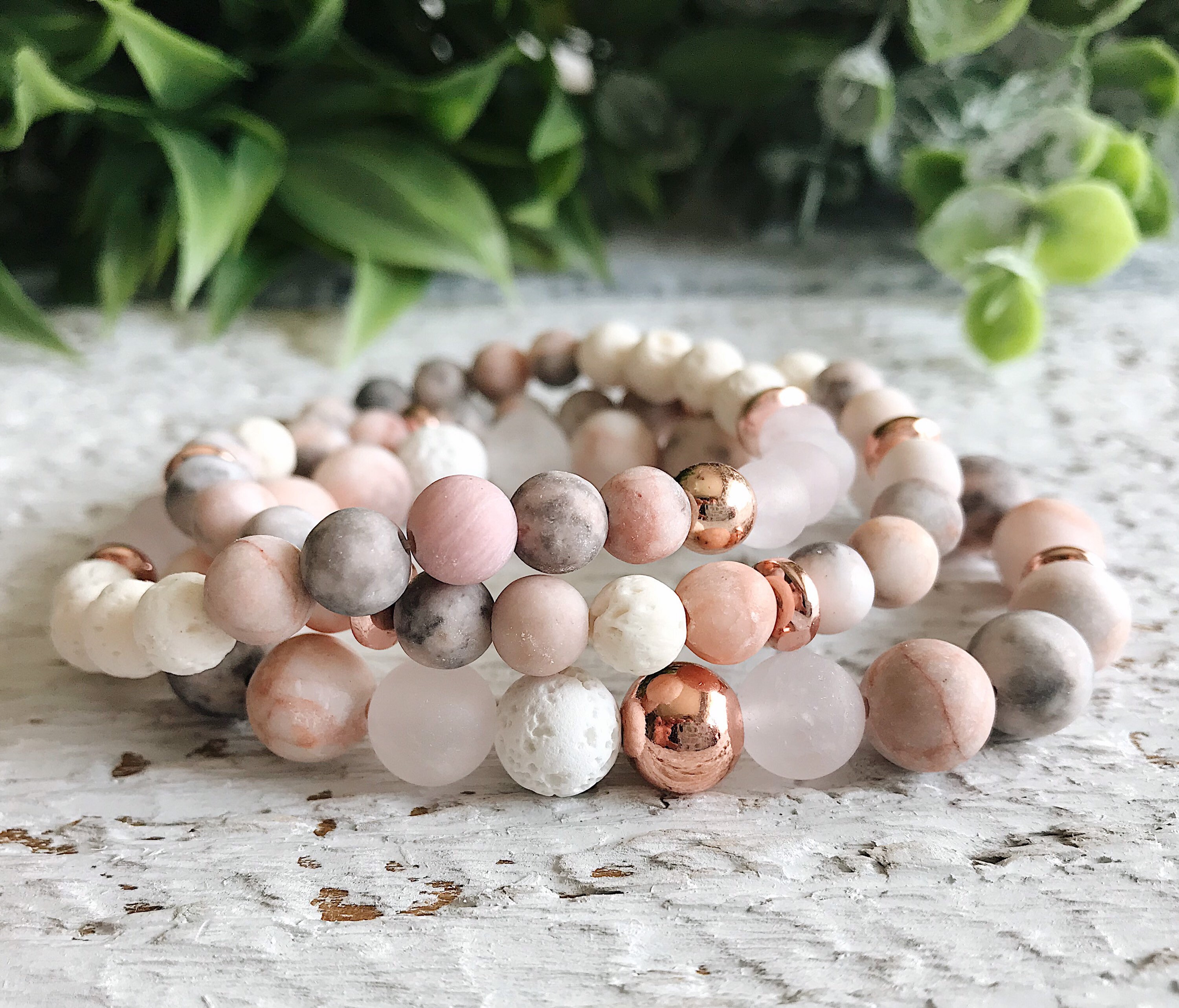 Pink Zebra Jasper gemstone beaded bracelet Rose Quartz | Etsy