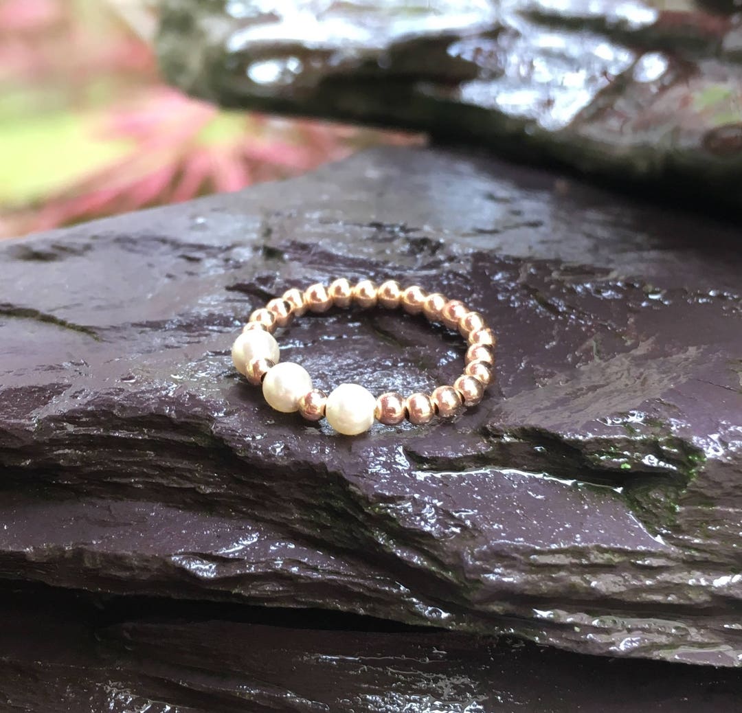 Rose Gold 14 Kt Stretch Bead Toe Ring With Triple Swarovski - Etsy