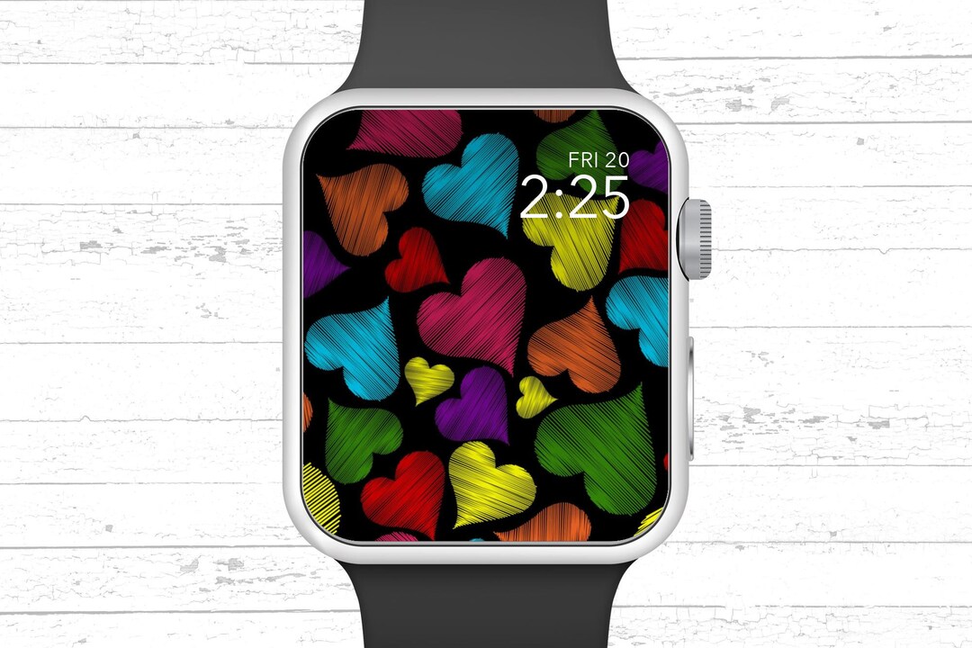 Apple Watch Wallpaper, Bright Multicolor Hearts With Black Background ...