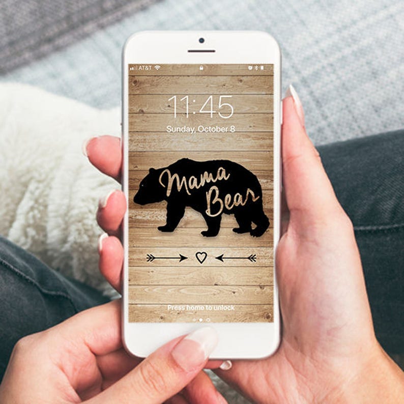 Mama Bear Brown Woodgrain Background Iphone Wallpaper Cell - Etsy
