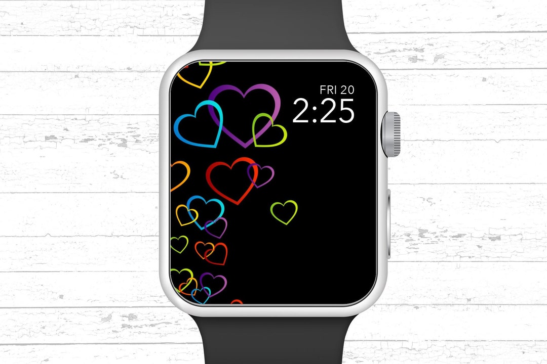 Apple Watch Wallpaper, Multicolor Hearts With Black Background Apple ...