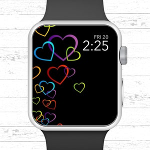 Apple Watch Wallpaper, Multicolor Hearts With Black Background Apple ...