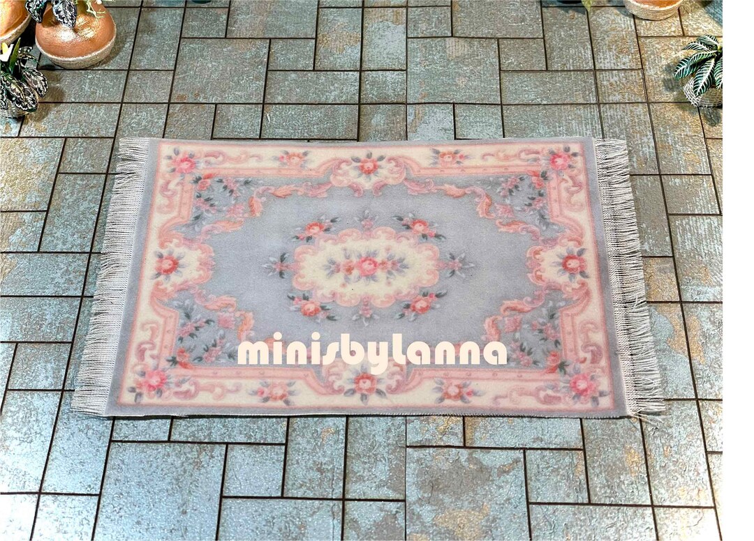 Dollhouse Miniature RUG Printable Carpet Classic Blue Pink - Digital ...