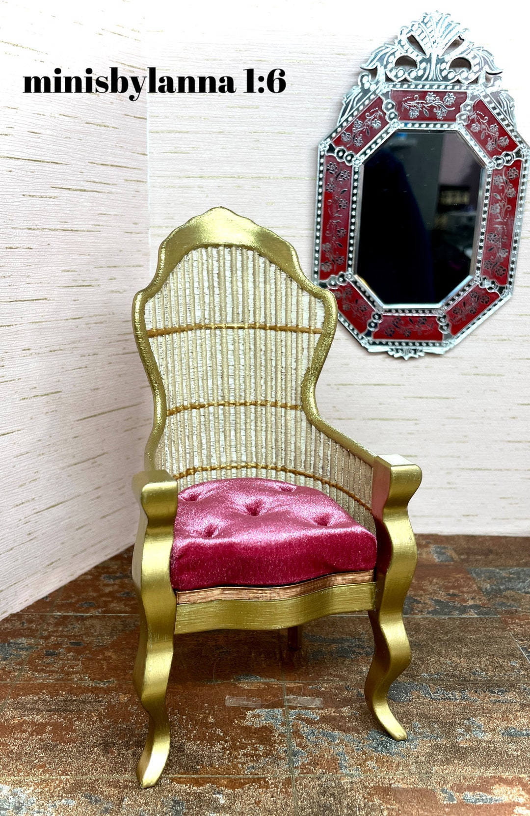 1:6 Dollhouse Miniature Victorian Rattan Velvet Cerise Chair - Etsy