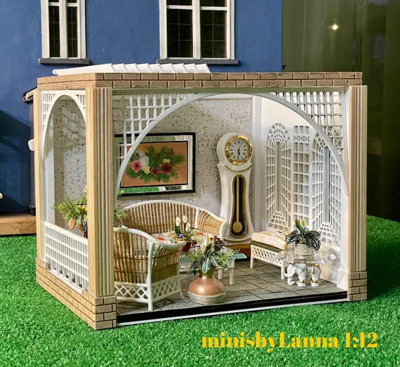 1 12 Dollhouse Roombox Gazebo Diorama Art Box With Moving Etsy