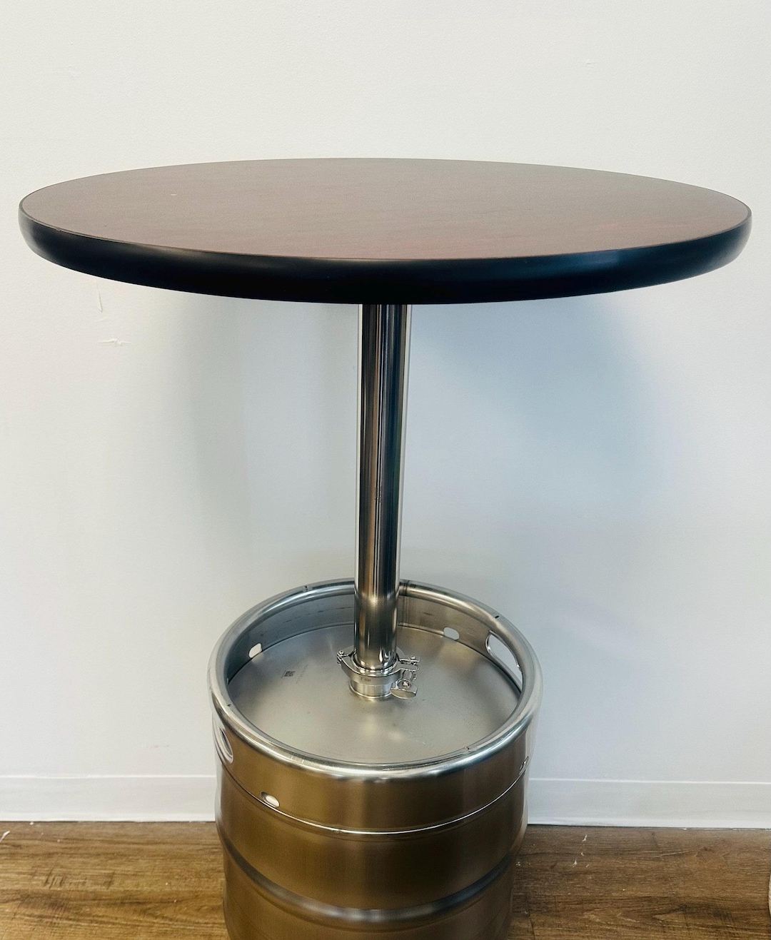 Beer Keg Table With 23.5” Wood Top – Handmade From Real Stainless Keg ...