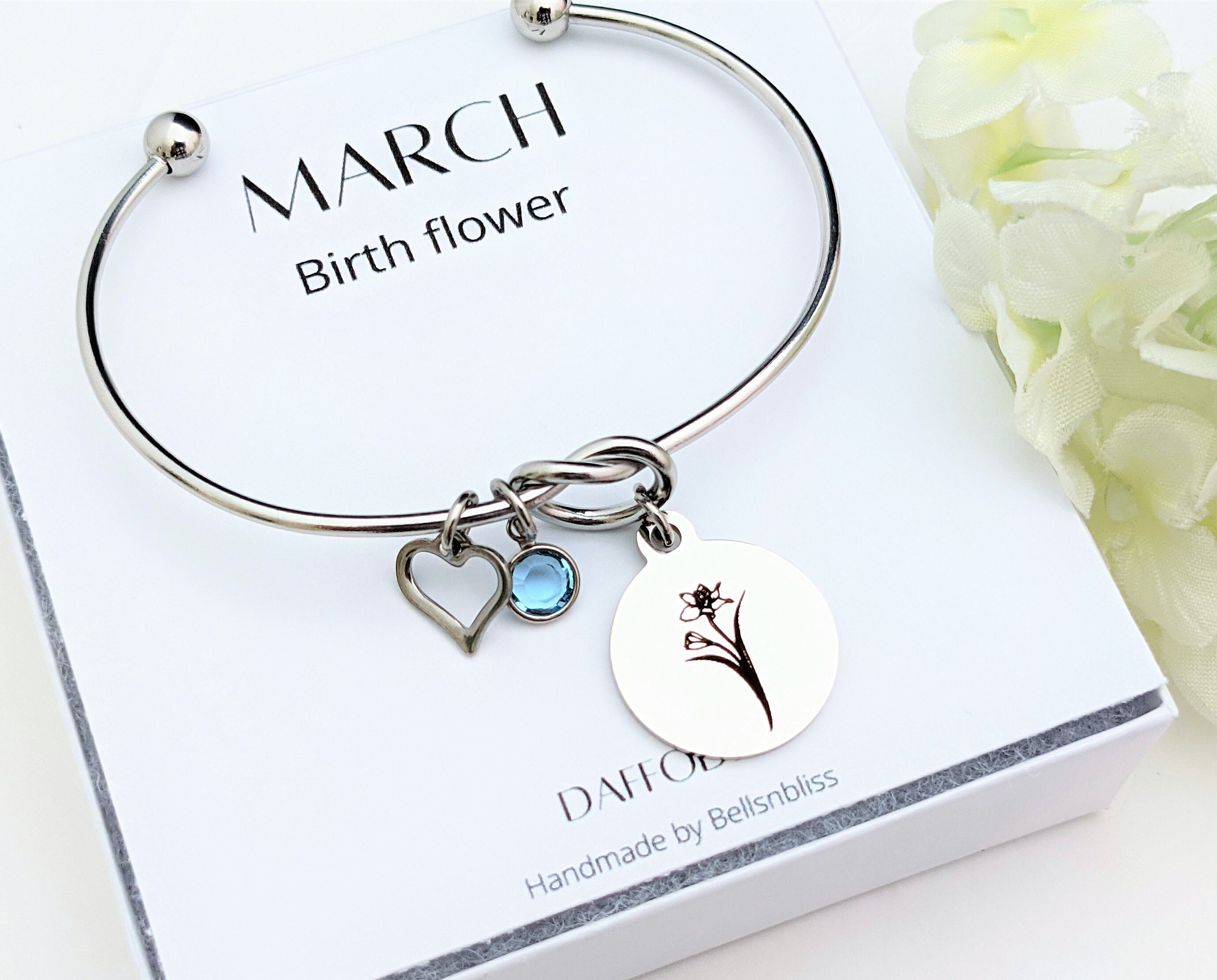 MARCH Birth Flower Bracelet March Birthday Gift for Her March - Etsy