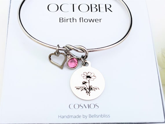 OCTOBER Birth Flower Bracelet October Born Birthday Gift for | Etsy