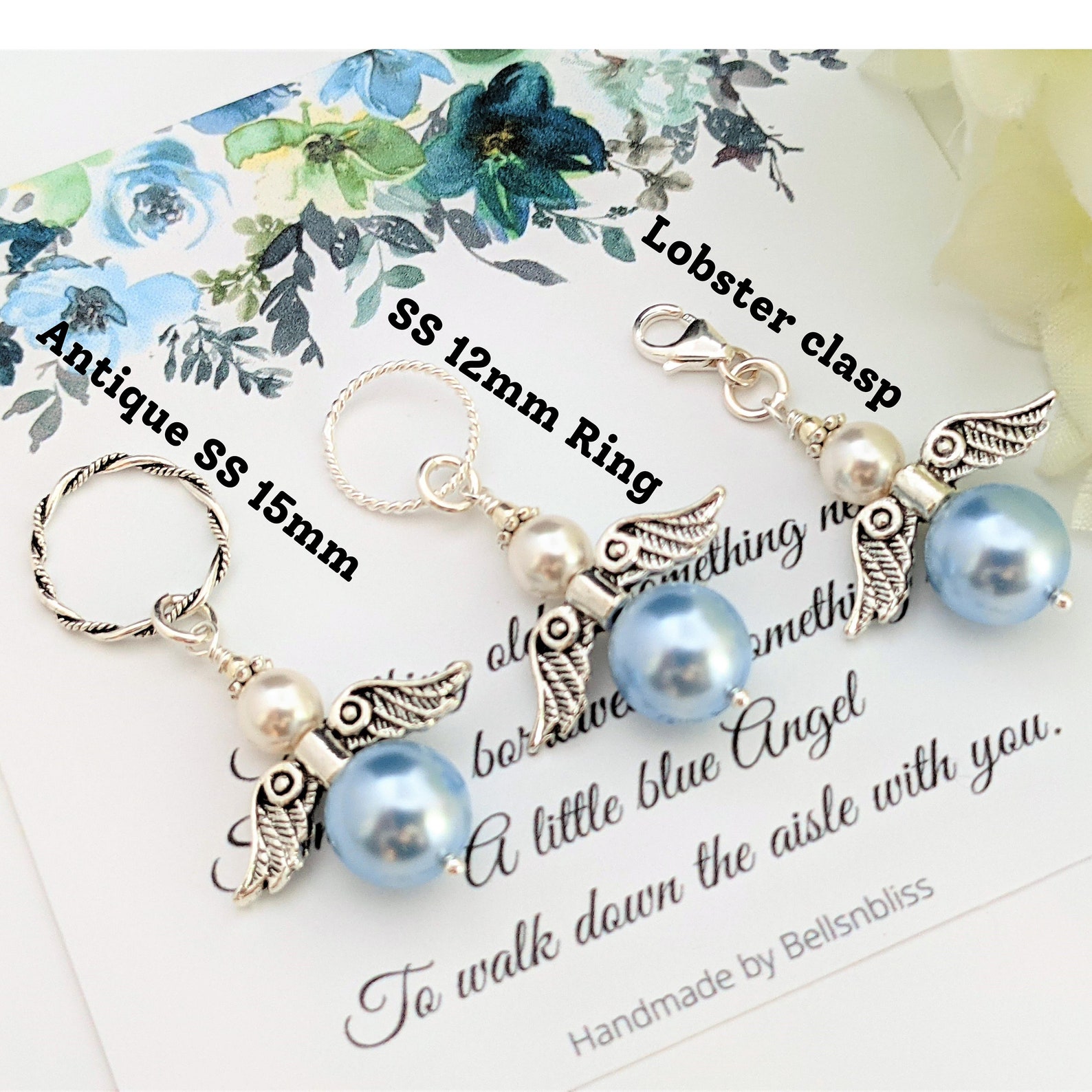 Something Blue Angel Charm, Something Blue for Bride Memorial Charm for ...