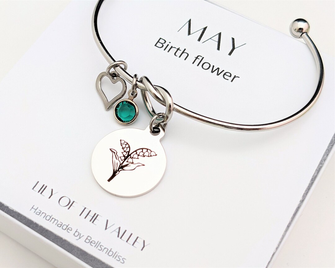 May Birthday Gift, May Birth Flower Jewelry, May Birthstone Bracelet ...