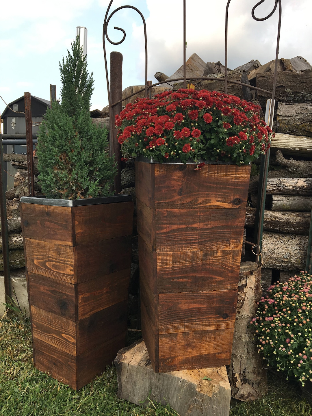 28 Tall Cedar Wood Rustic Planter Box / Rustic Planter / Tapered ...