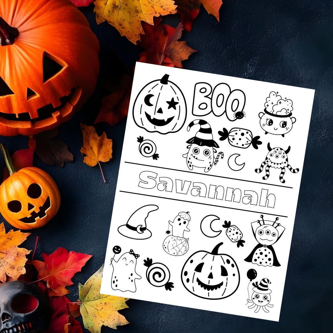 Personalized Halloween Coloring Sheet, Halloween Tracing Sheet, Kids ...