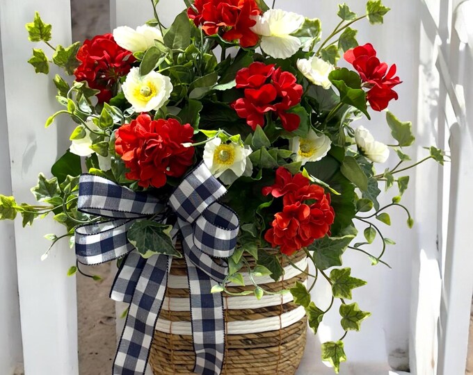 Spring /summer Basket for Front Door/ Geranium Door Basket / Farmhouse ...