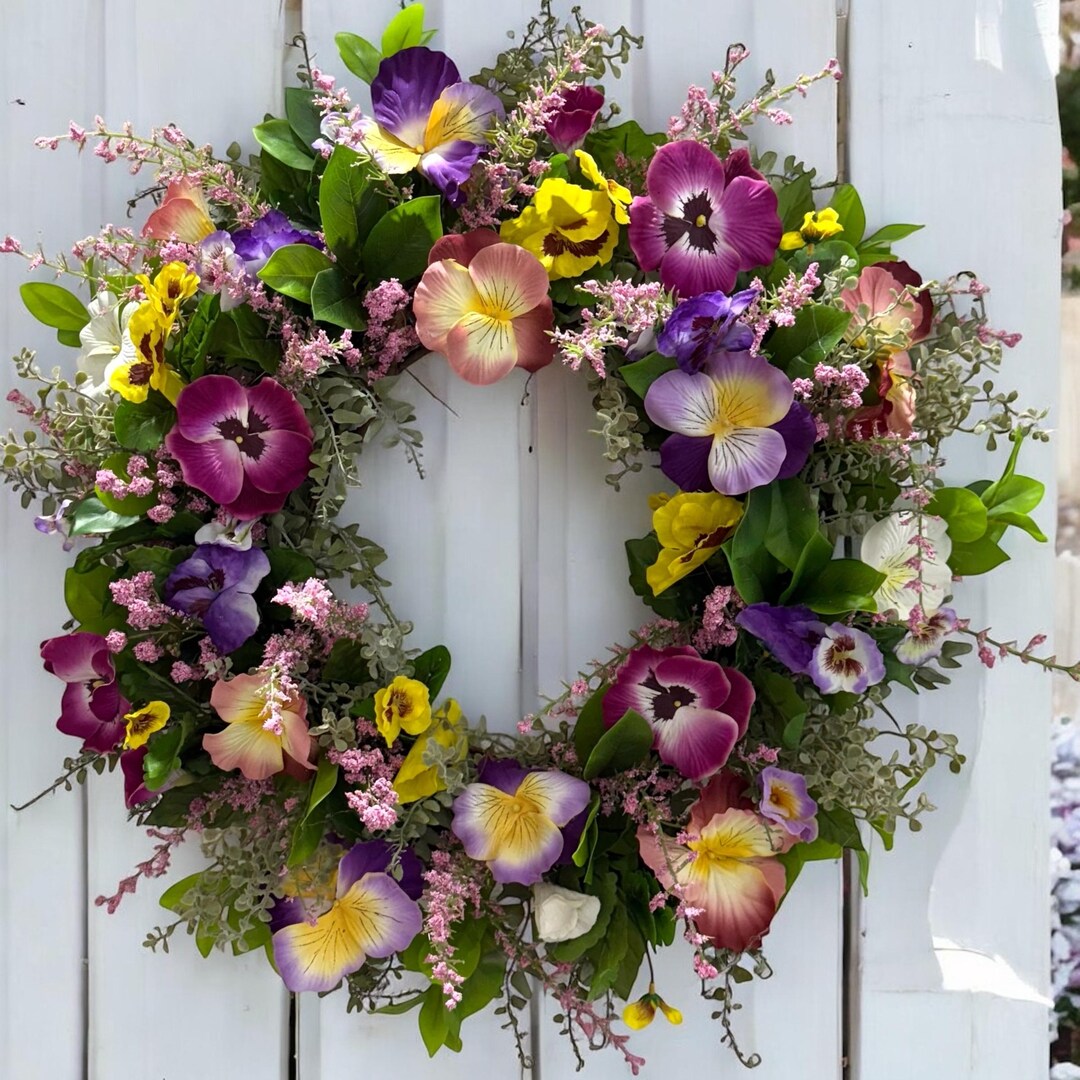 Spring Pansy Front Door Wreath/ Pansy Wall Wreath/ Easter Door Wreath ...
