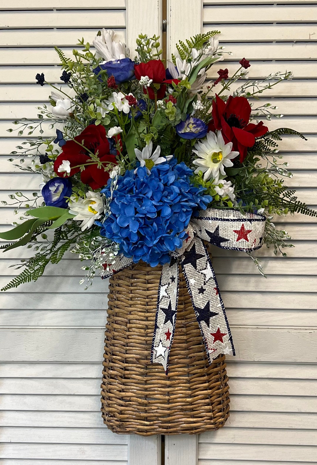 Patriotic Basket for Front Door / 4th of July Door Basket /red - Etsy