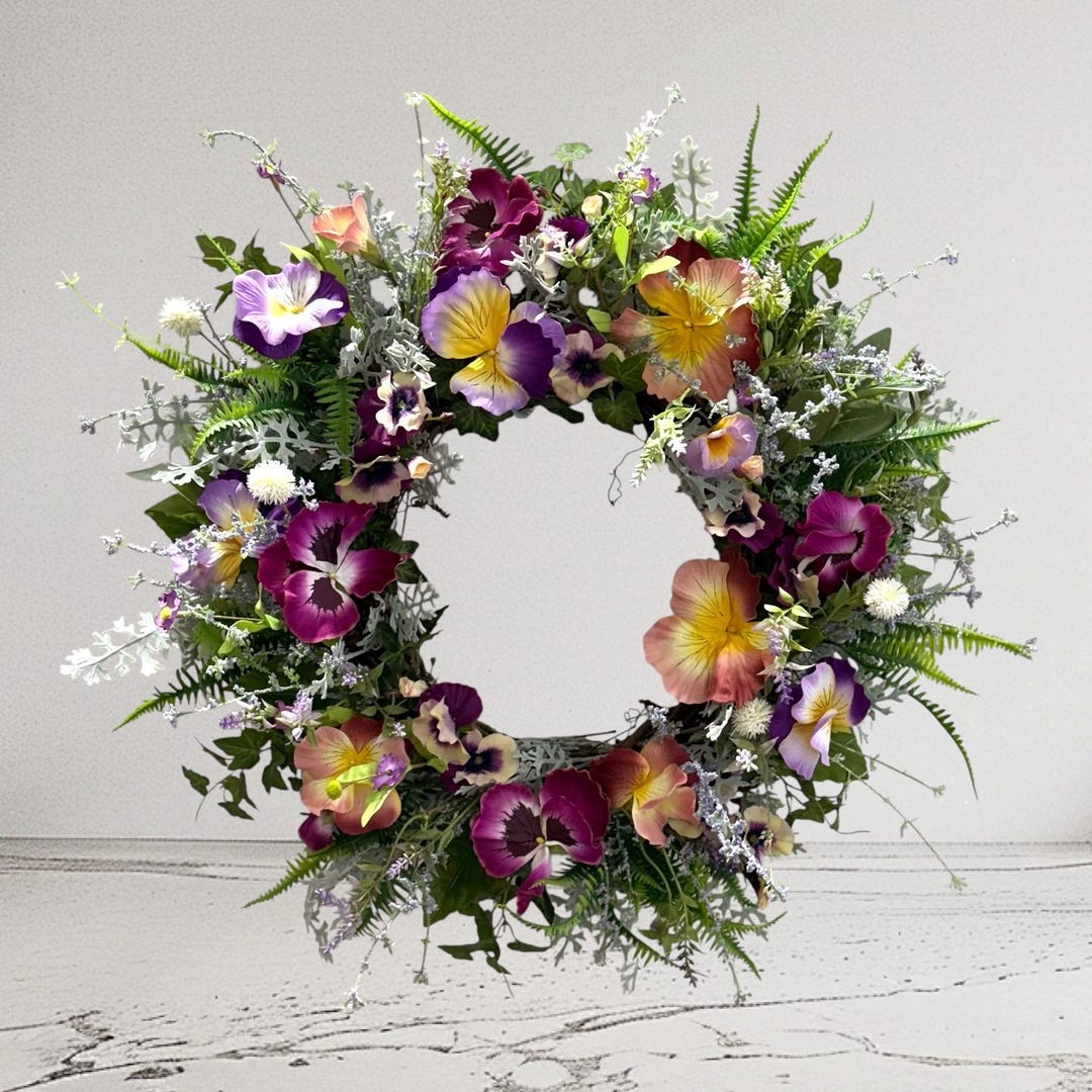 Spring Pansy Front Door Wreath/ Pansy Wall Wreath/ Easter Door Wreath ...
