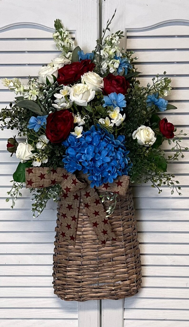 Patriotic Basket for Front Door / 4th of July Door Basket /red - Etsy