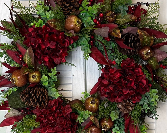 Christmas Hydrangea Wreath for Door/ Christmas Red Berry Wreath ...