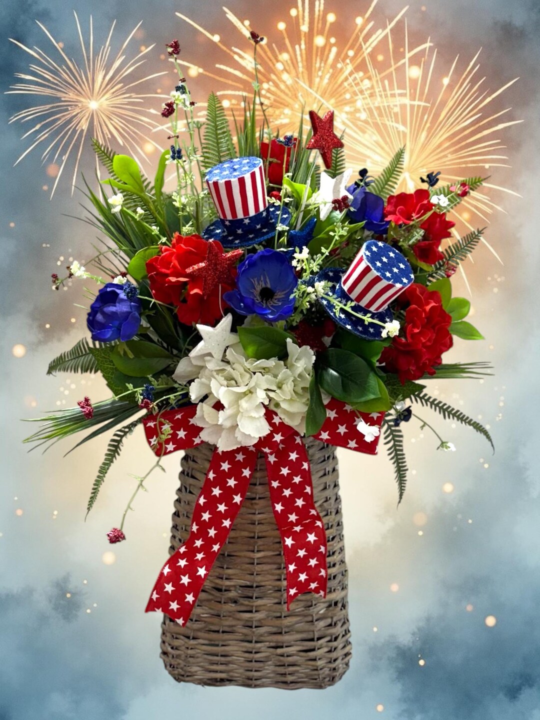 Patriotic Basket for Front Door / 4th of July Door Basket /red White ...