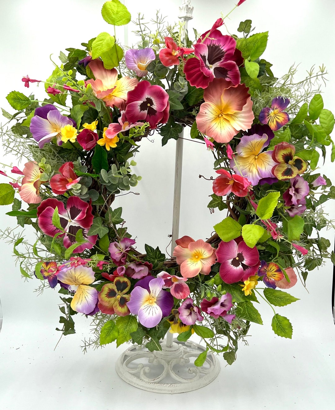 Spring Pansy Front Door Wreath/ Pansy Wall Wreath/ Easter Door Wreath ...