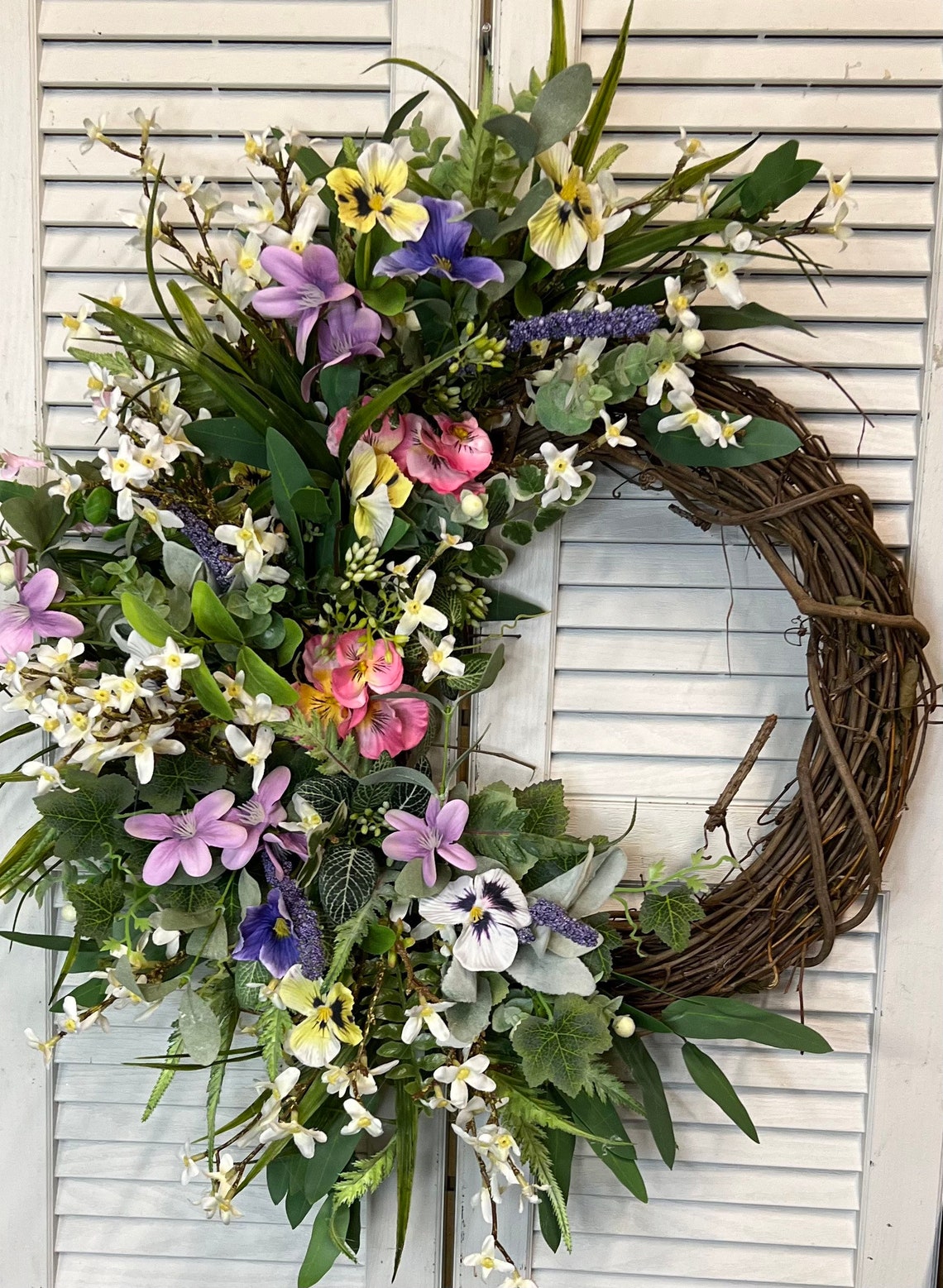 Spring Pansy Wreath for Front Door/ Forsythia Door Wreath/ - Etsy