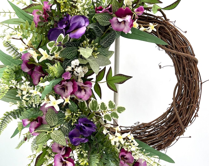 Spring Pansy Wreath for Front Door/ Forsythia Door Wreath/ Easter Door ...