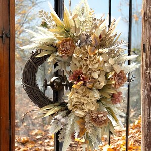 Fall Hydrangea Wreath for Front Door/ Fall Cream Hydrangea Wreath ...
