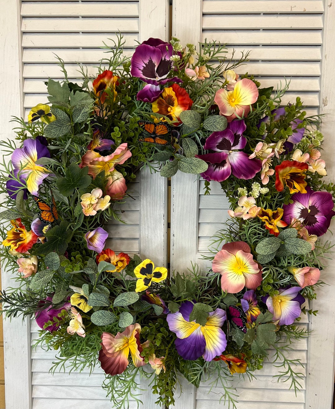 Spring Pansy Front Door Wreath/ Pansy Wall Wreath/ Easter Door - Etsy