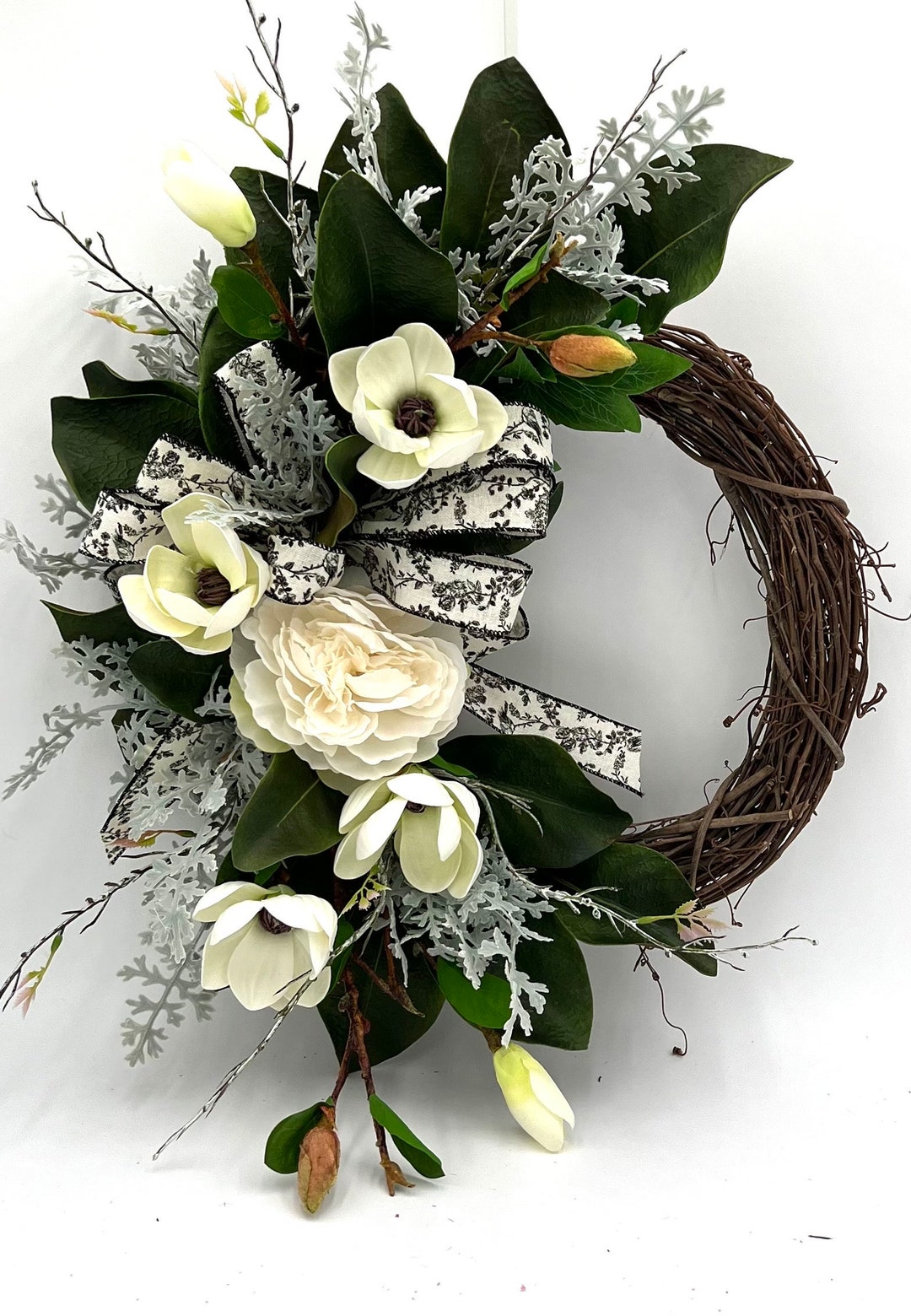 Magnolia Spring /summer Wreath for Front Door / White Magnolia Wreath ...