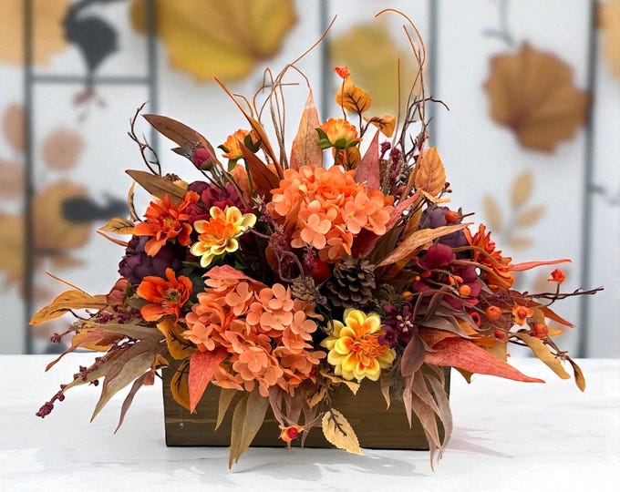 Fall Hydrangea Centerpiece for Table Fallcenterpiece With / Fall Orange ...