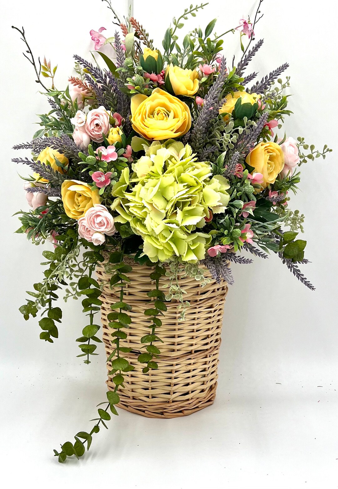Spring Door Basket/ Spring Wall Basket, Silk Flower Arrangement ...