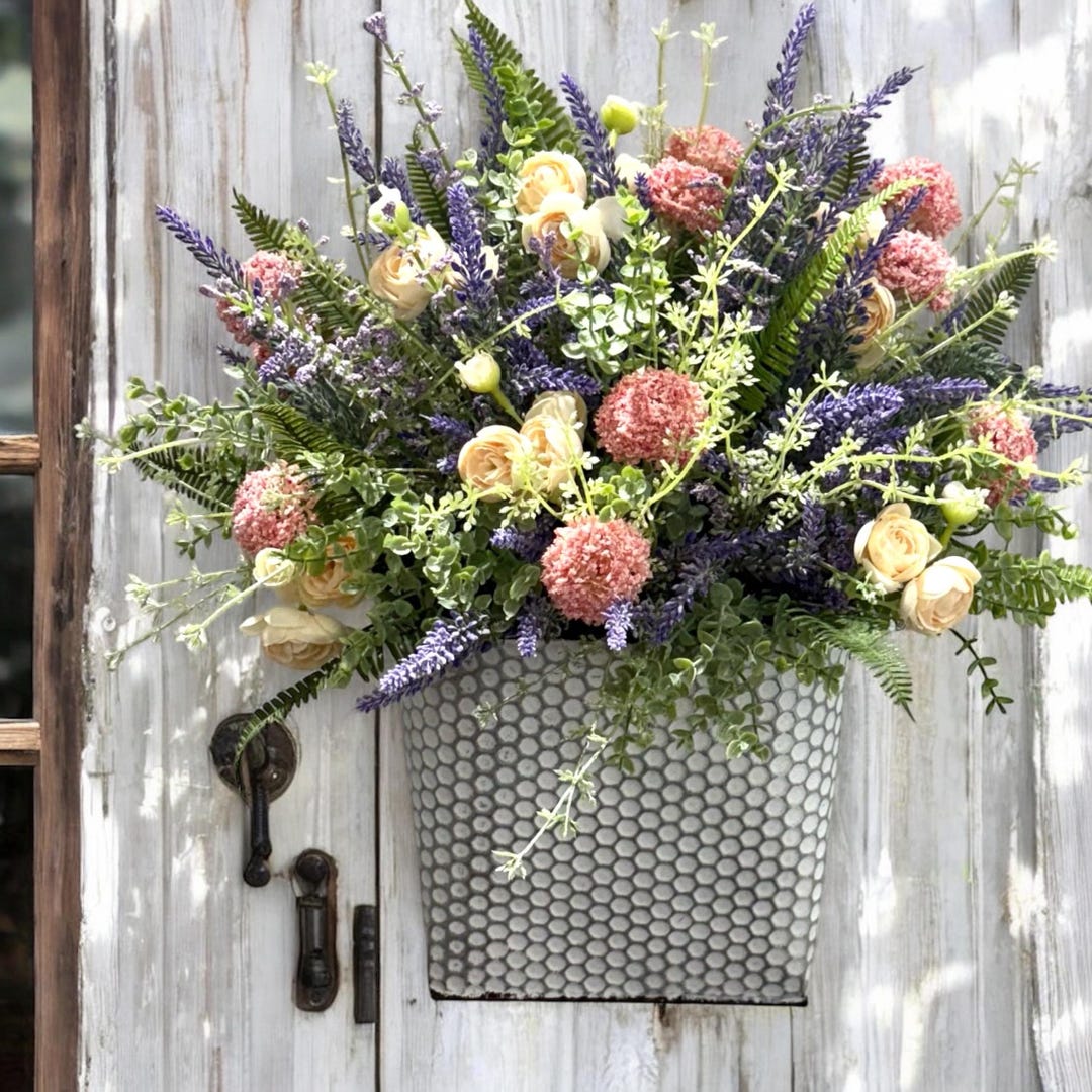 Spring Wall Pocket / Spring Door Decor/ Wreaths/ Wall Bucket / Spring ...