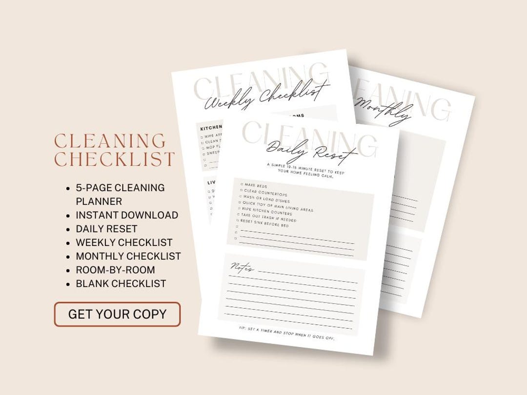 Minimal Cleaning Checklist | Printable Home Organization Planner (PDF ...