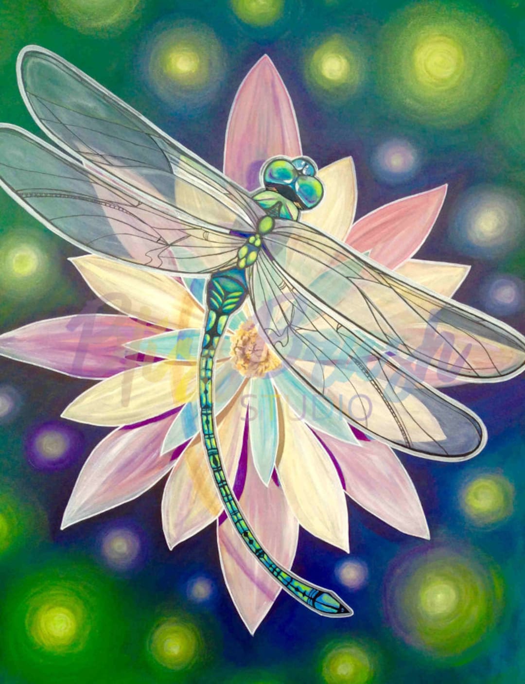 Dragonfly And Lotus Print