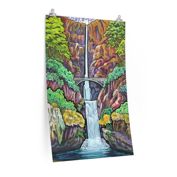 ART PRINT Oregon Multnomah Falls Historic Columbia Gorge | Etsy