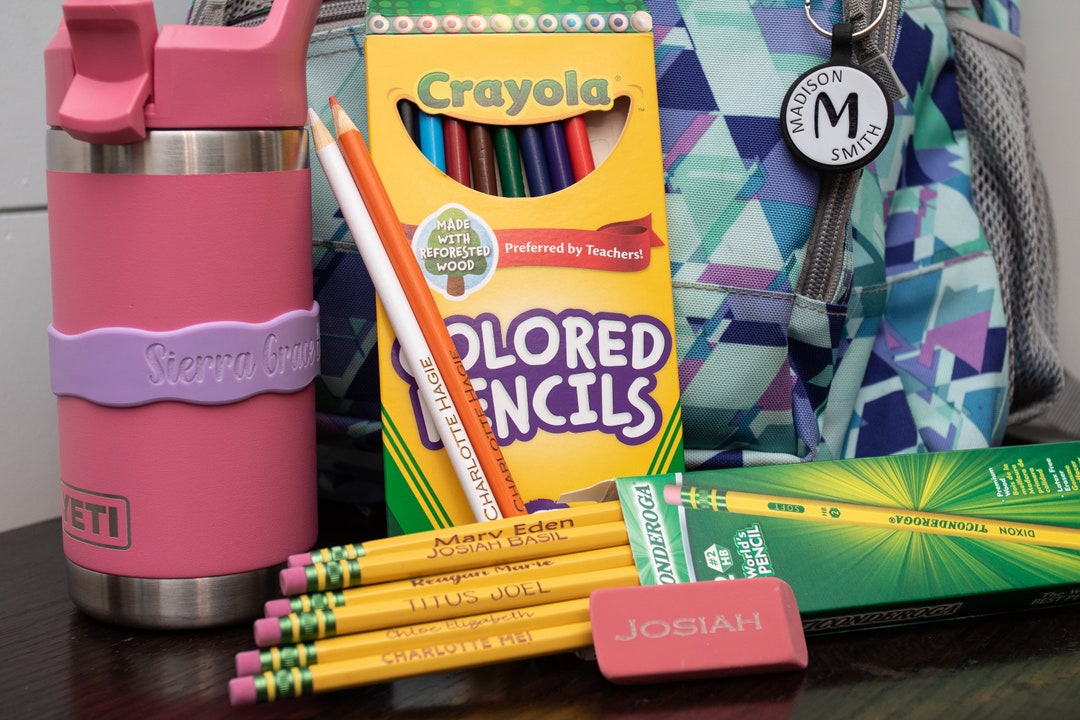 Personalized School Supply Bundle: Engraved Pencils, Bottle Label ...