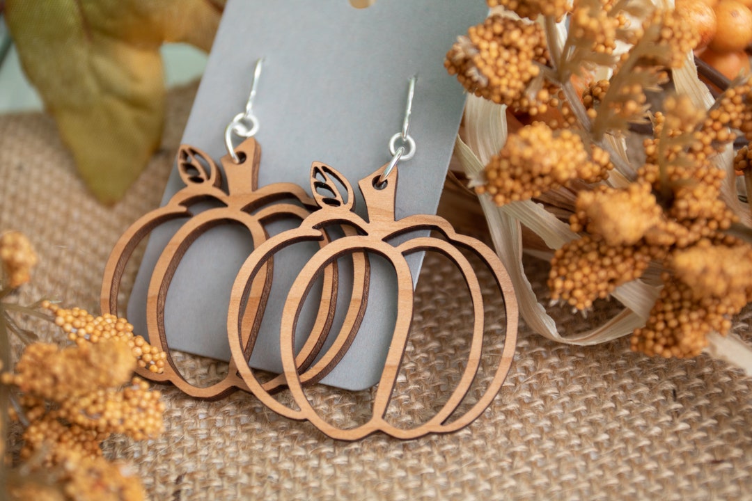 Wooden Pumpkin Earrings, Fall Earrings, Laser Cut Earrings, Handmade ...