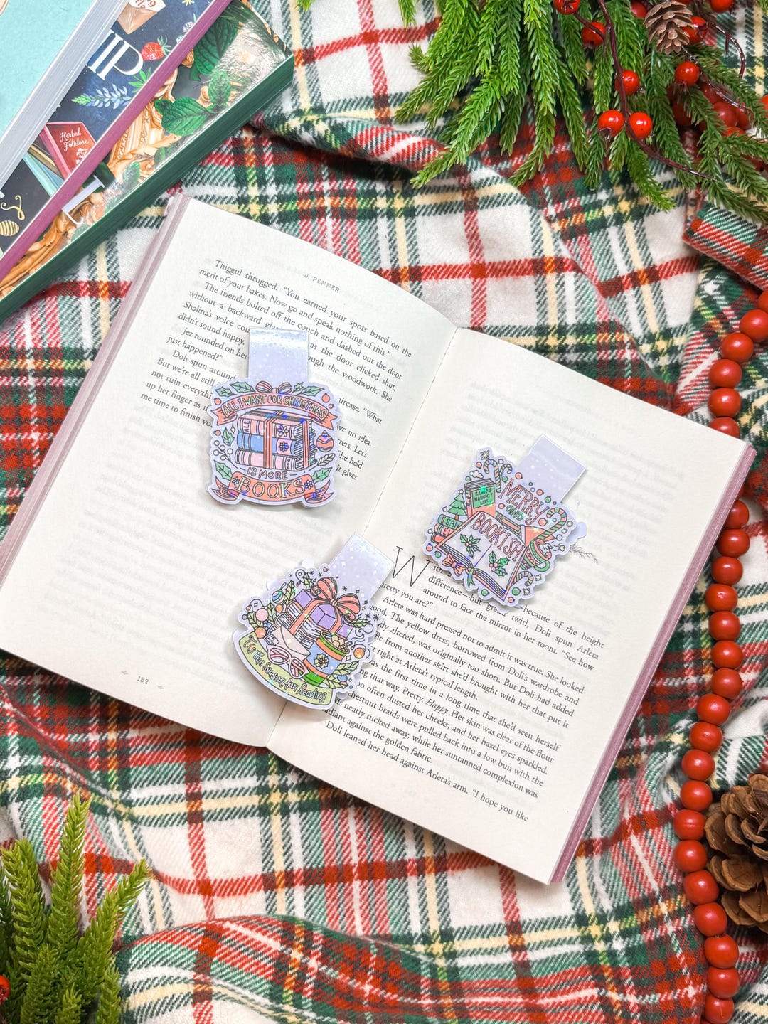 Merry Bookmas Magnetic Glitter Laminated Bookmark: Girly, Whimsical ...